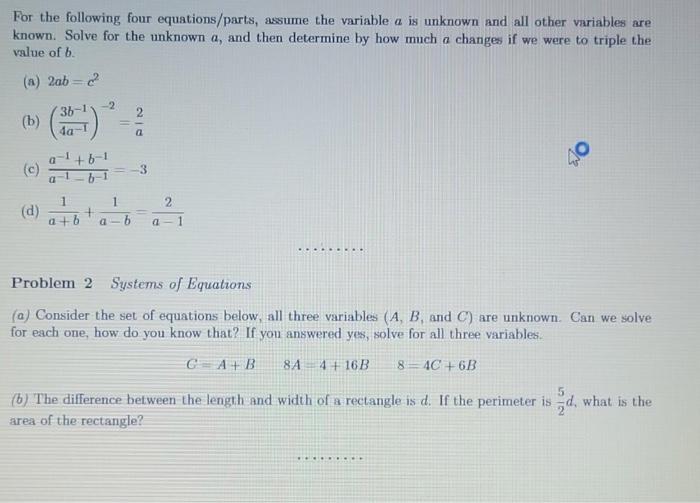 Solved For the following four equations/parts, assume the | Chegg.com