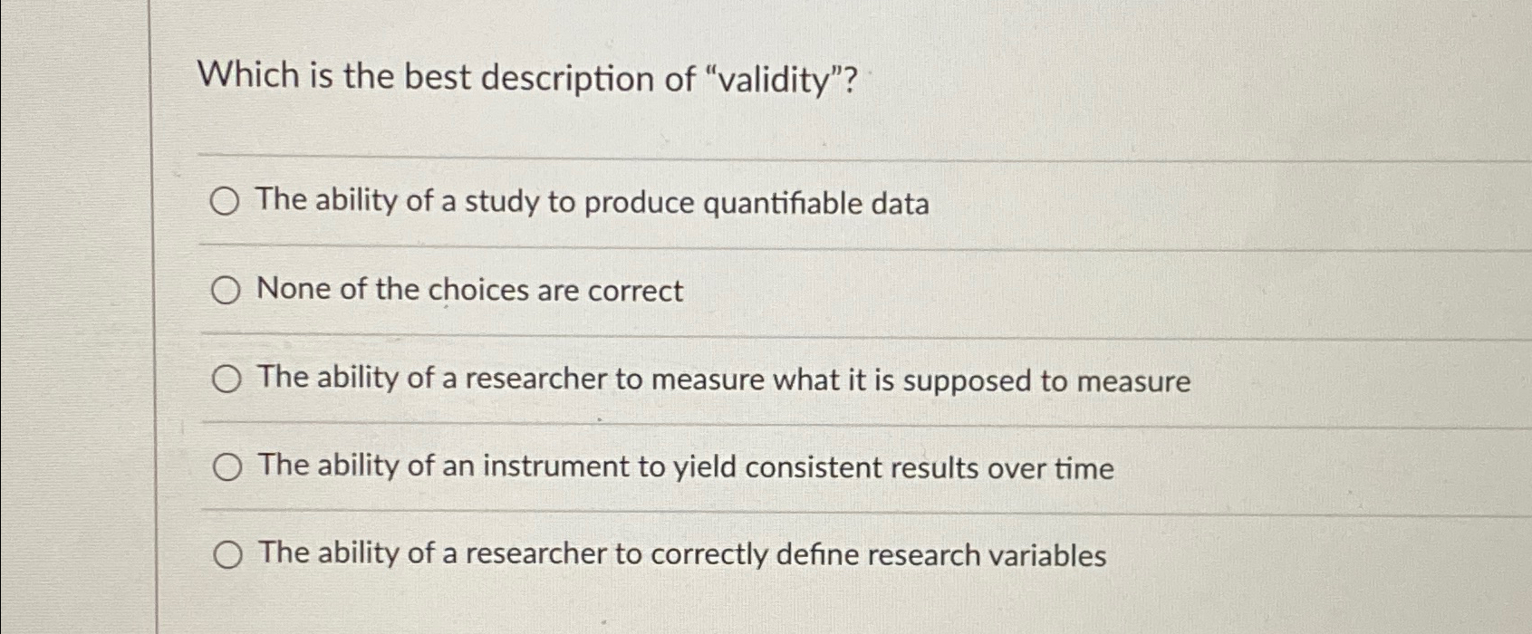 Solved Which is the best description of "validity"?The | Chegg.com