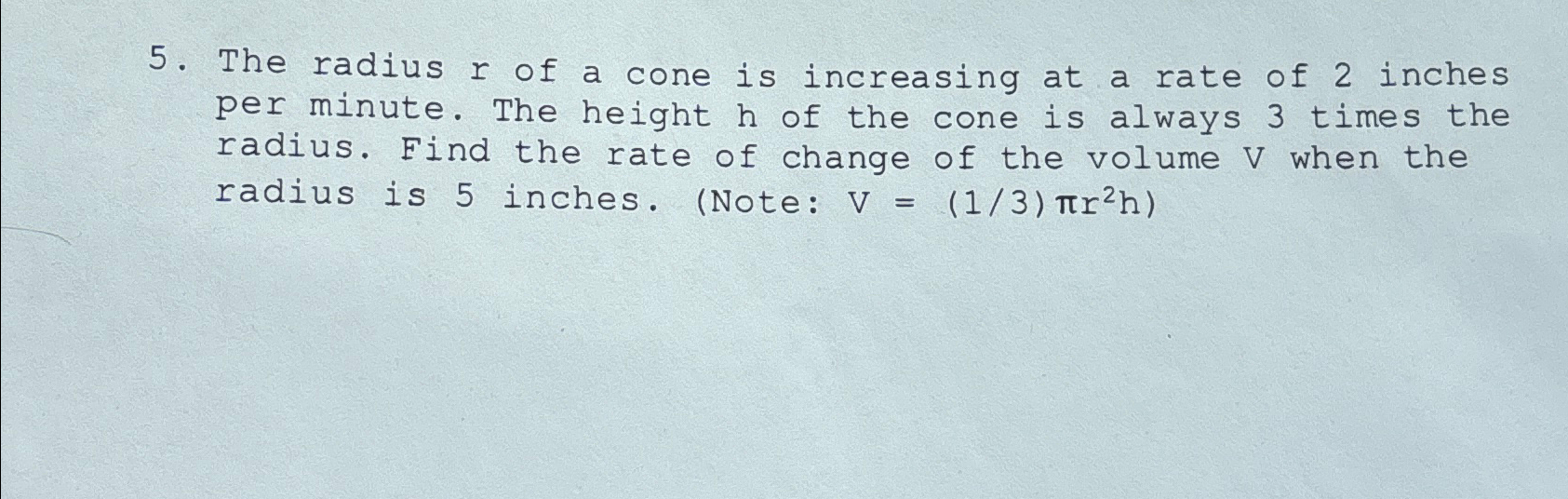 Solved The radius r ﻿of a cone is increasing at a rate of 2 | Chegg.com