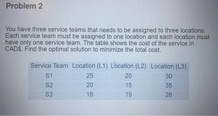 Solved You have three service teams that needs to be | Chegg.com