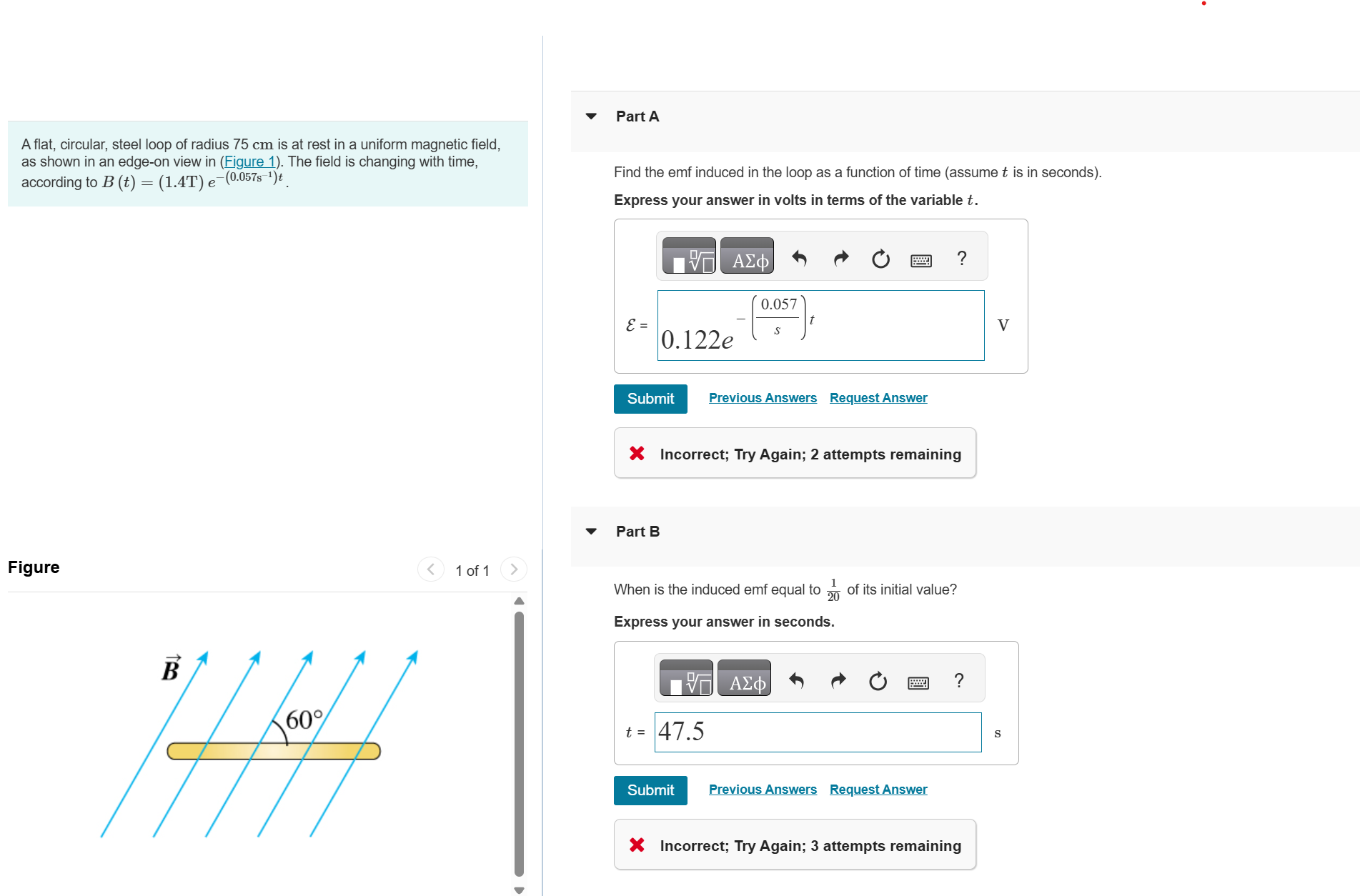 Solved A flat, circular, steel loop of radius 75 ﻿cmcm is at | Chegg.com