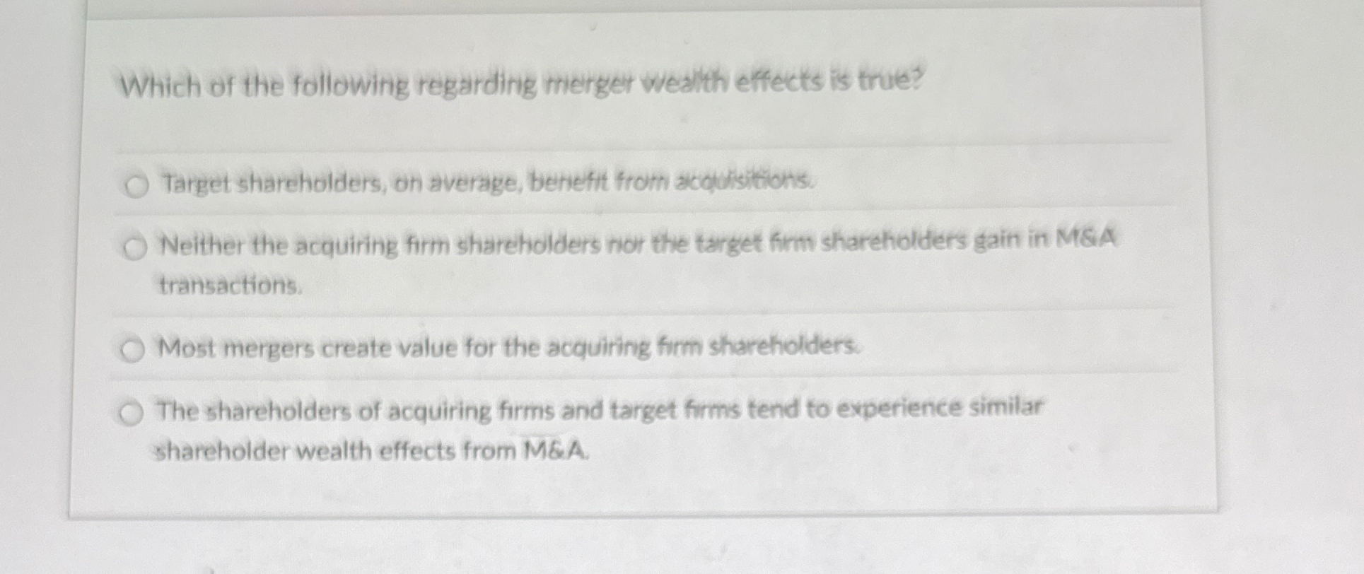 Solved Which of the following regarding merger wealth | Chegg.com