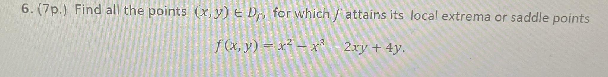 Solved (7p.) ﻿Find all the points (x,y)inDf, ﻿for which f | Chegg.com