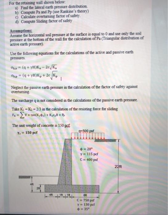 Solved For the retaining wall shown below. a) Find the | Chegg.com