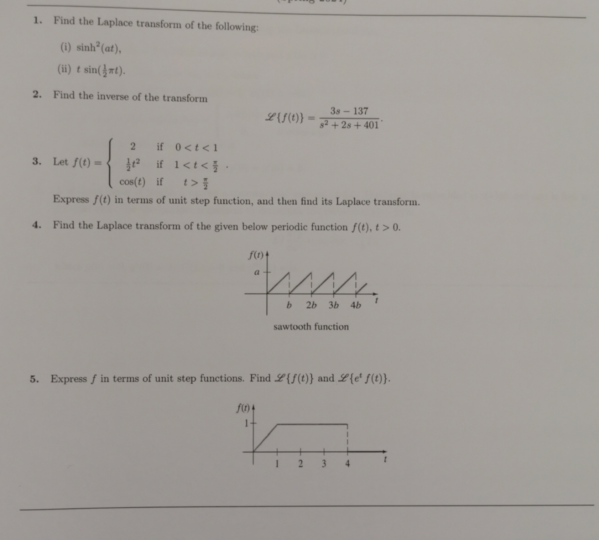 Solved Find the Laplace transform of the | Chegg.com