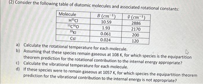 2) Consider the following table of diatomic molecules | Chegg.com