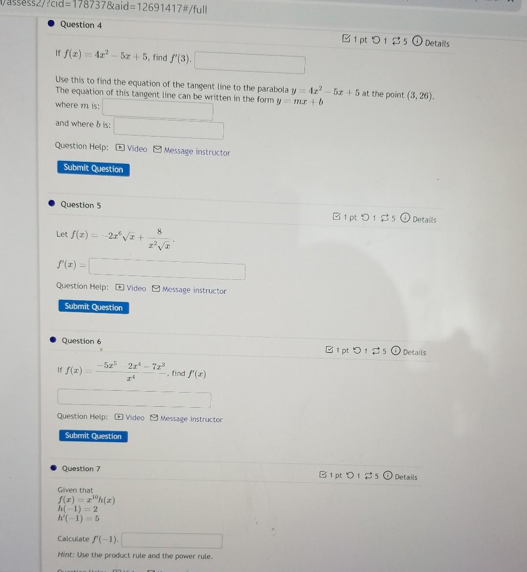 Solved If f(x)=4x2−5x+5, find f′(3) Use this to find the | Chegg.com