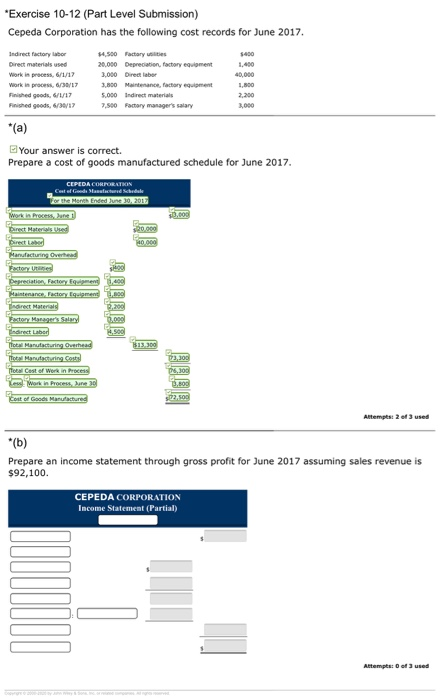 Solved *Exercise 10-12 (Part Level Submission) Cepeda | Chegg.com