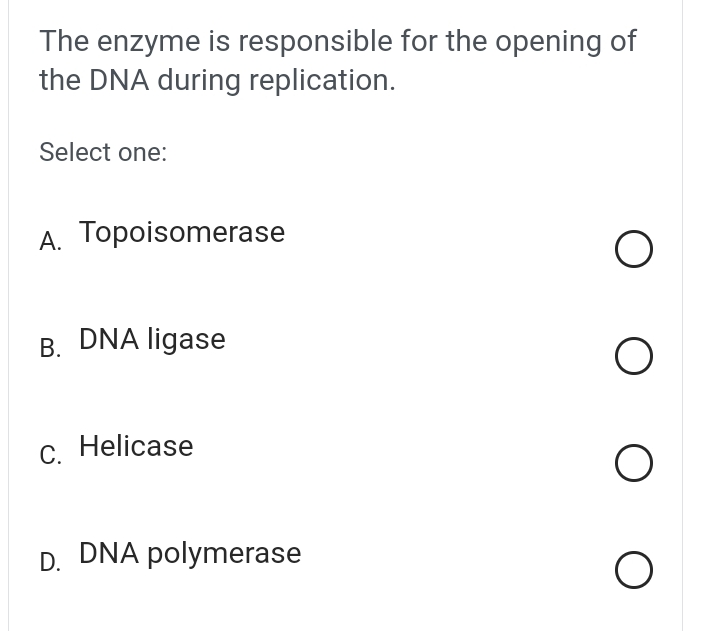 Solved The enzyme is responsible for the opening of the DNA | Chegg.com