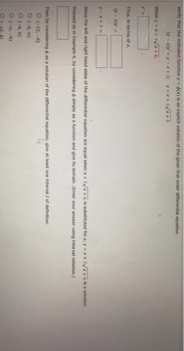 Solved Verify That The Indicated Function Y X Is An