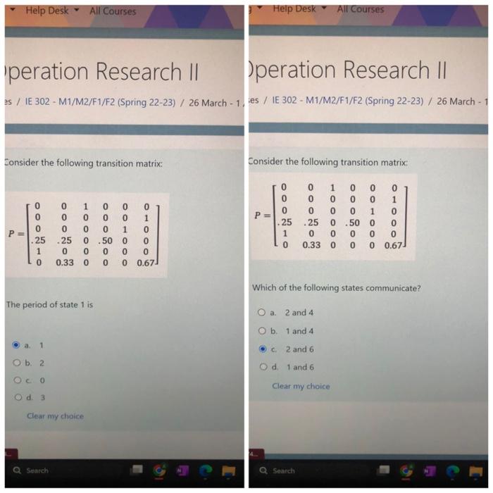 Eonsider the following transition matrix: Consider | Chegg.com