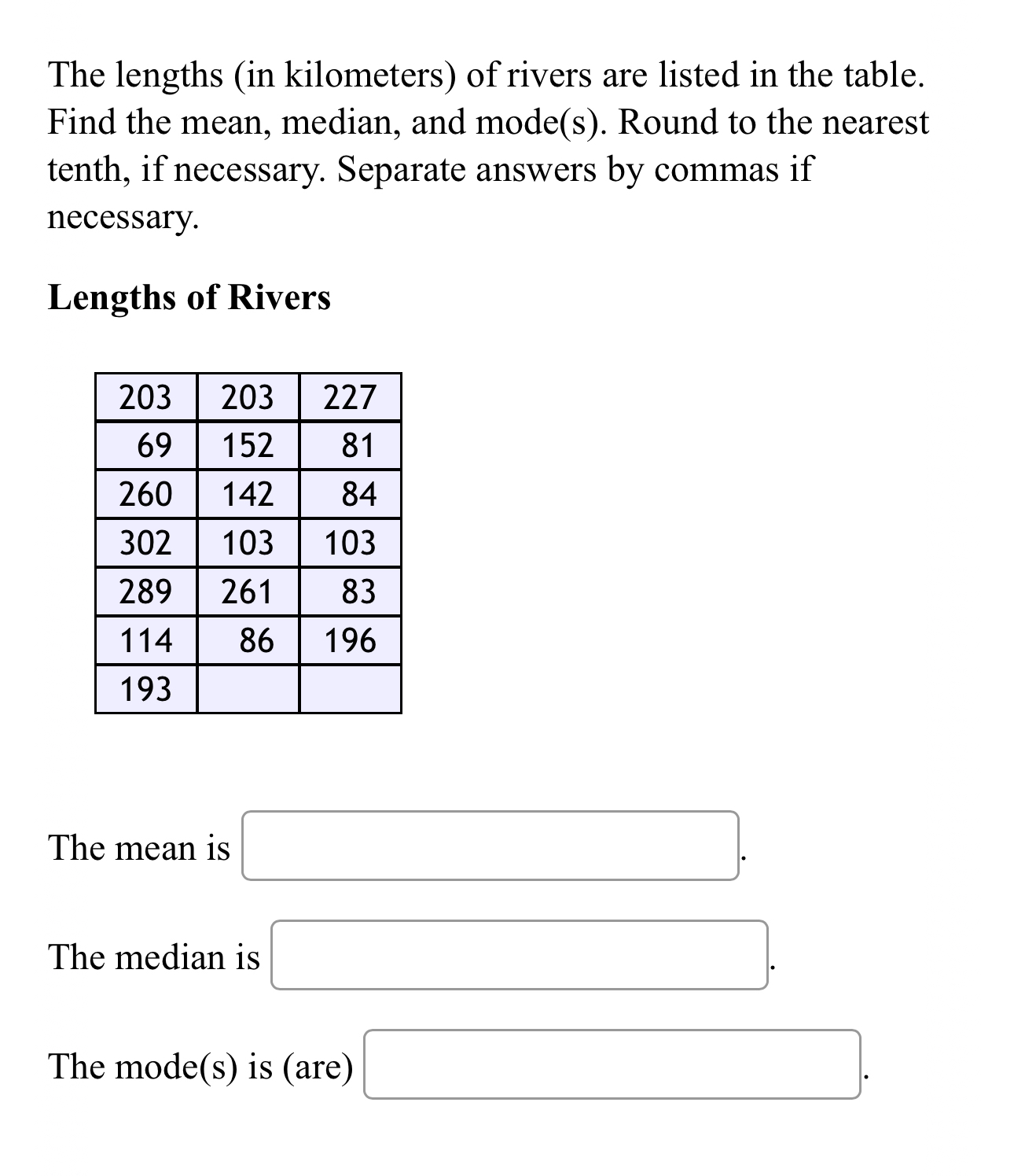 Solved The lengths (in kilometers) ﻿of rivers are listed in | Chegg.com