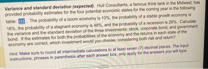 Solved Variance and standard deviation (expected). Hull | Chegg.com