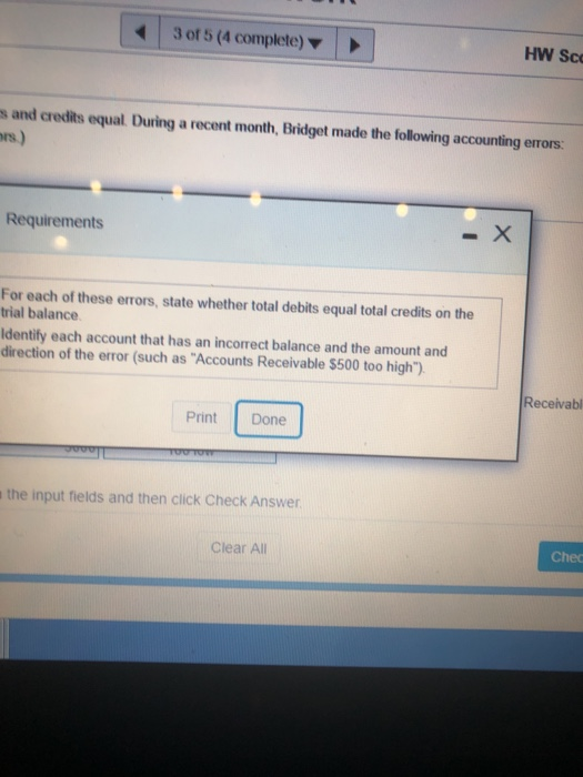 Solved 3 of 5 (4 complete) debits and credits equal. During | Chegg.com