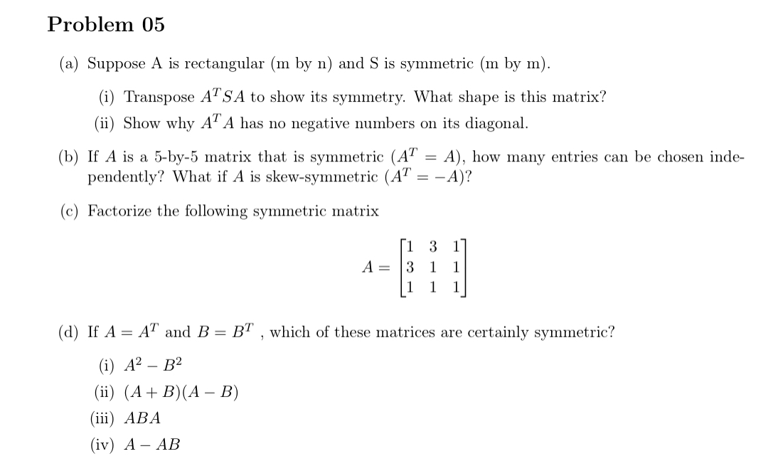 Solved Problem 05(a) ﻿Suppose A is rectangular ( ﻿m by n ) | Chegg.com