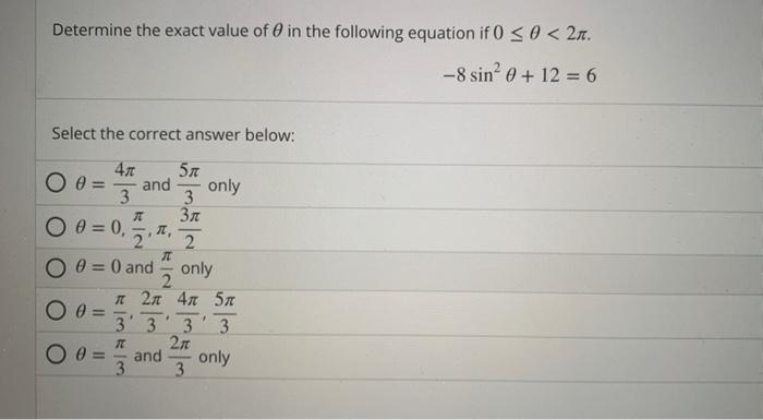 Solved QUESTION 2 • 1 POINTDetermine the exact value of | Chegg.com