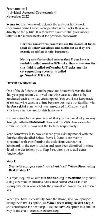 Solved Programming I Individual Assessed Coursework 4 | Chegg.com