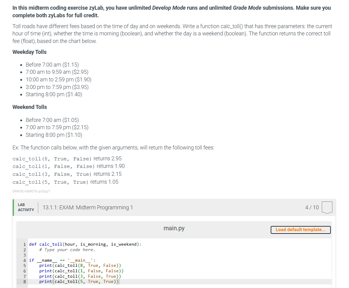 Solved by an EXPERT In this midterm coding exercise zyLab, you have ...