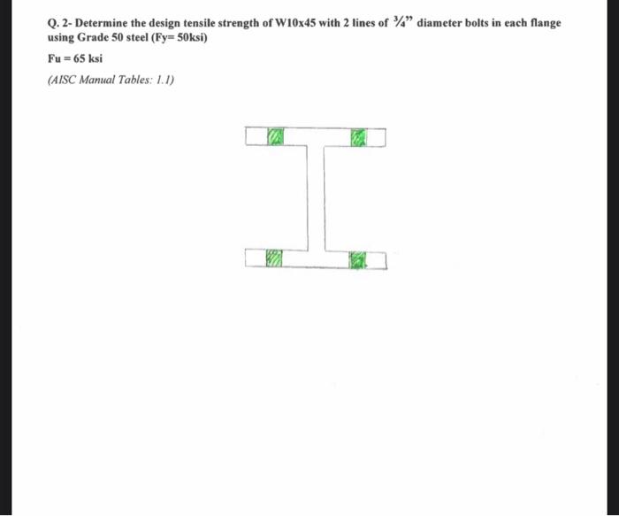 Q. 2-Determine the design tensile strength of W10x45 | Chegg.com