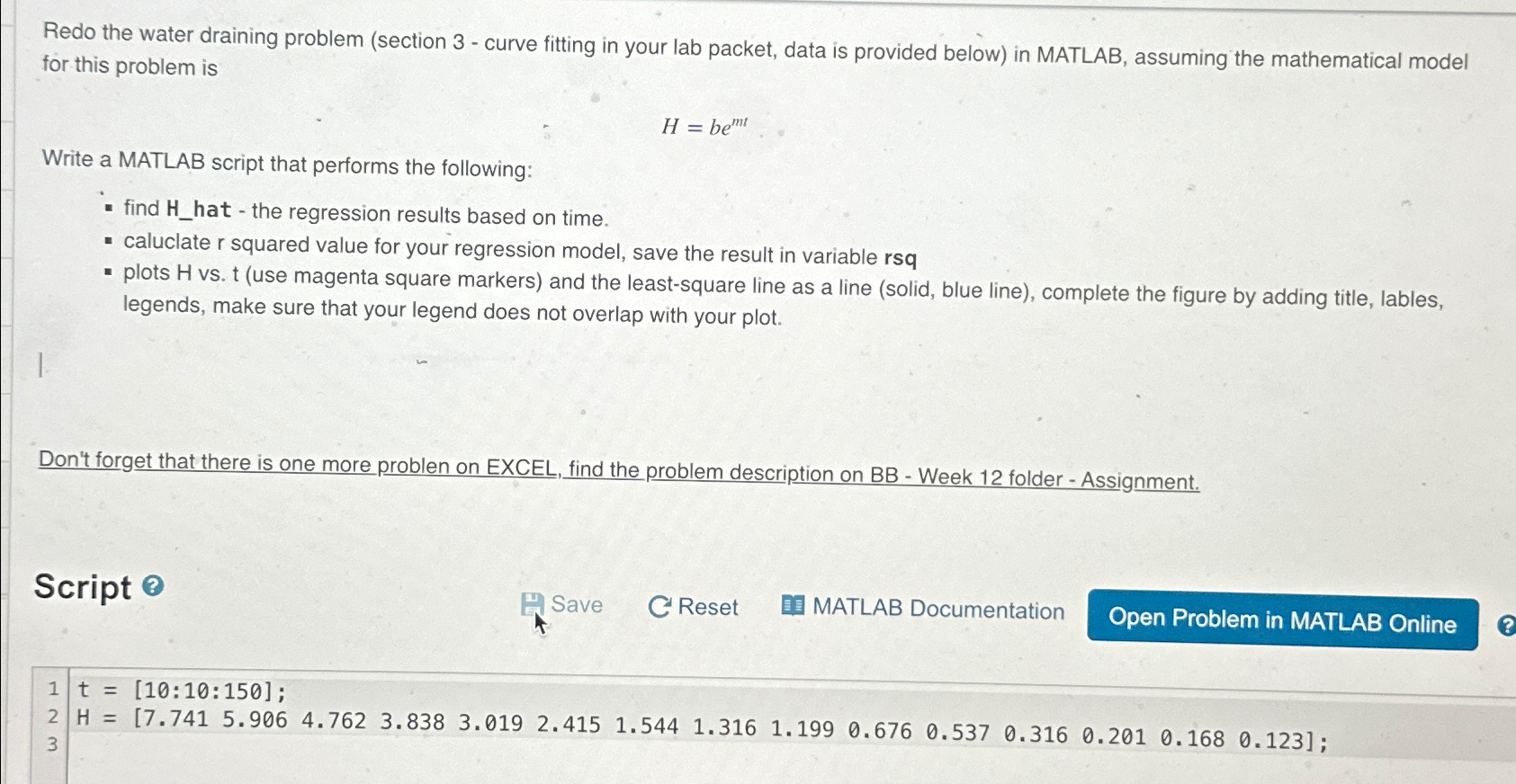 Solved Redo the water draining problem (section 3 - ﻿curve | Chegg.com