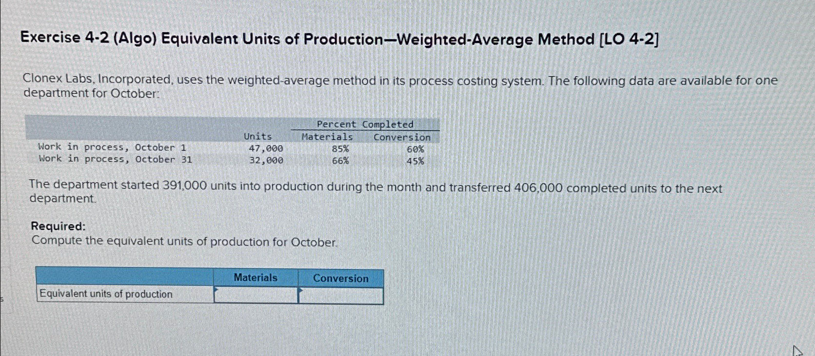 Solved Exercise 4-2 (Algo) ﻿Equivalent Units of | Chegg.com