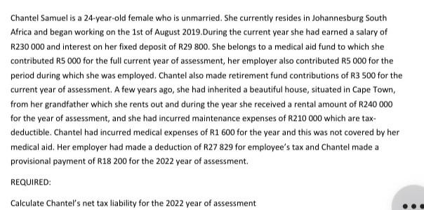 Solved Chantel Samuel is a 24-year-old female who is | Chegg.com