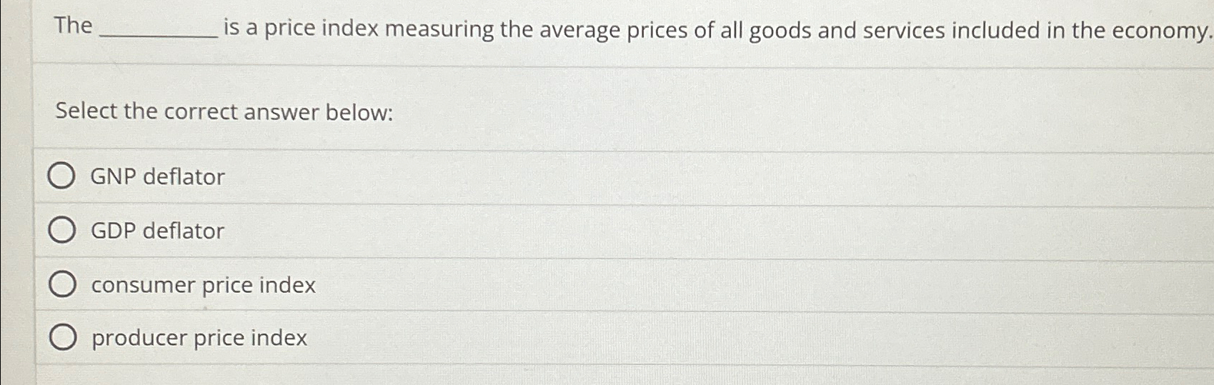 Solved The is a price index measuring the average prices of | Chegg.com