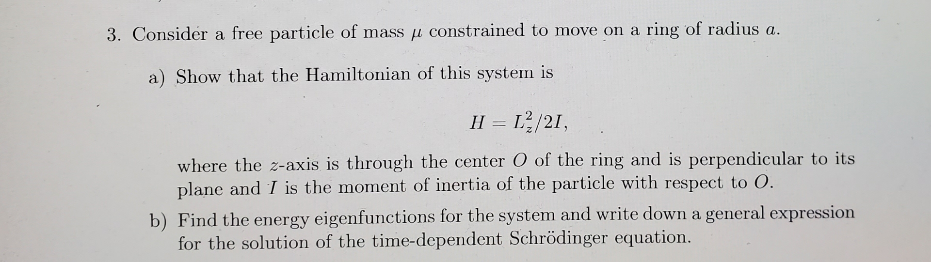 Consider a free particle of mass μ ﻿constrained to | Chegg.com