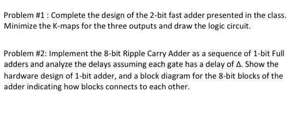 Solved Problem \#1 : Complete the design of the 2 -bit fast | Chegg.com