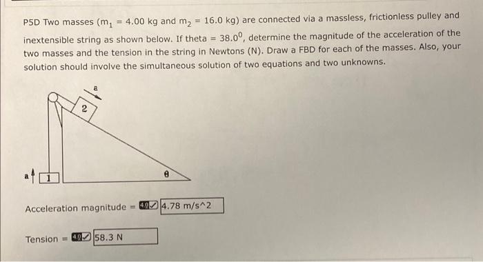 Solved P5D Two masses (m1=4.00 kg and m2=16.0 kg) are | Chegg.com