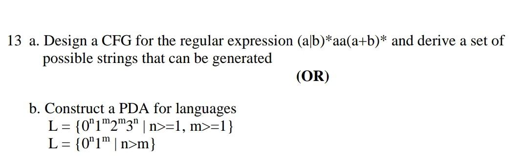 Solved 13 A Design A Cfg For The Regular Expression 3731