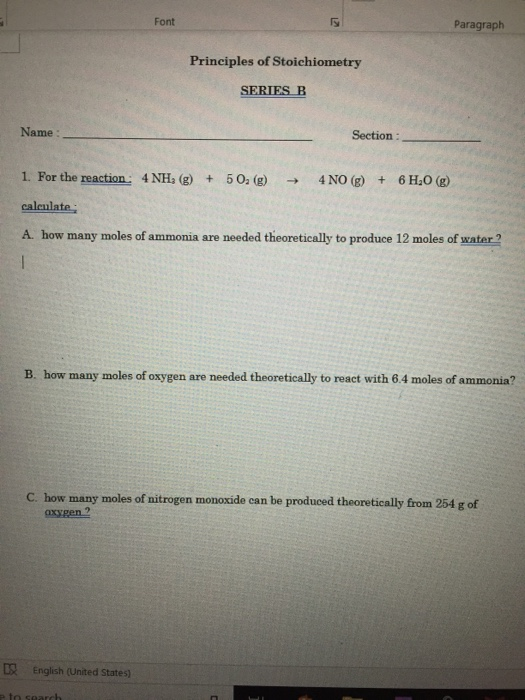 Solved Font Paragraph Principles of Stoichiometry SERIES B | Chegg.com