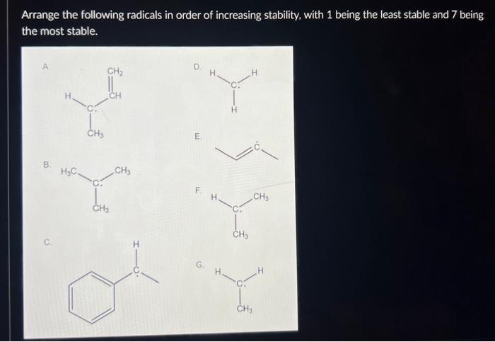Solved Arrange the following radicals in order of increasing | Chegg.com
