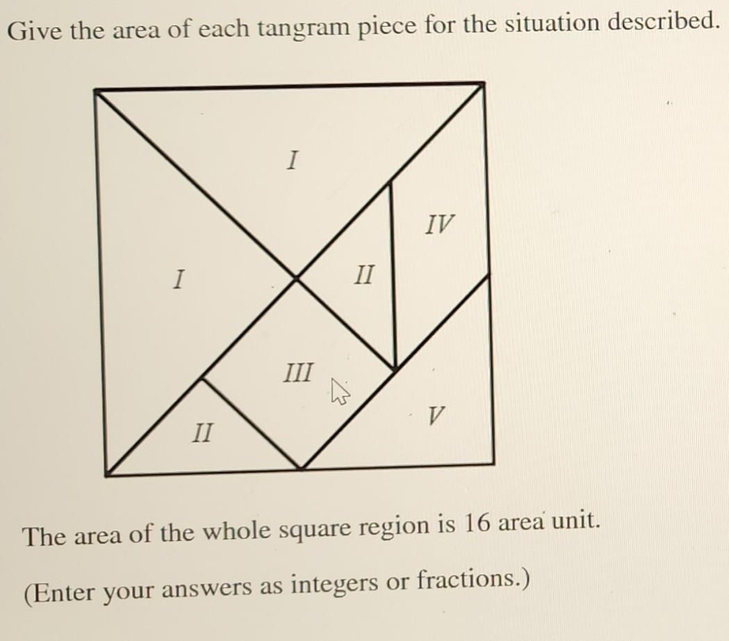 Solved Give the area of each tangram piece for the situation | Chegg.com
