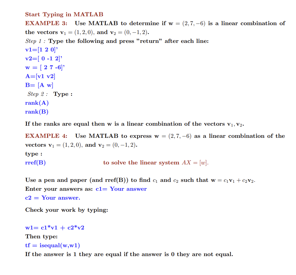 Solved Start Typing In Matlabexample 3 Use Matlab To 