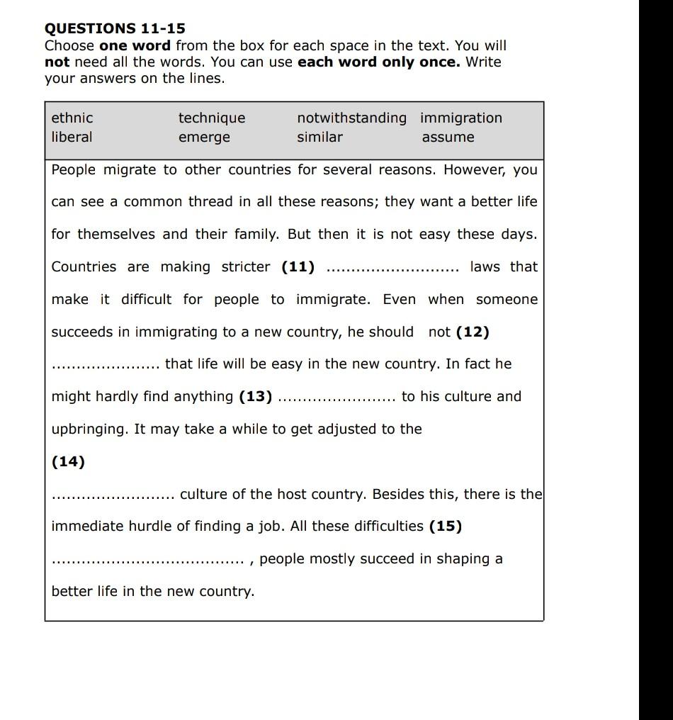 Solved QUESTIONS 11-15 Choose one word from the box for each | Chegg.com
