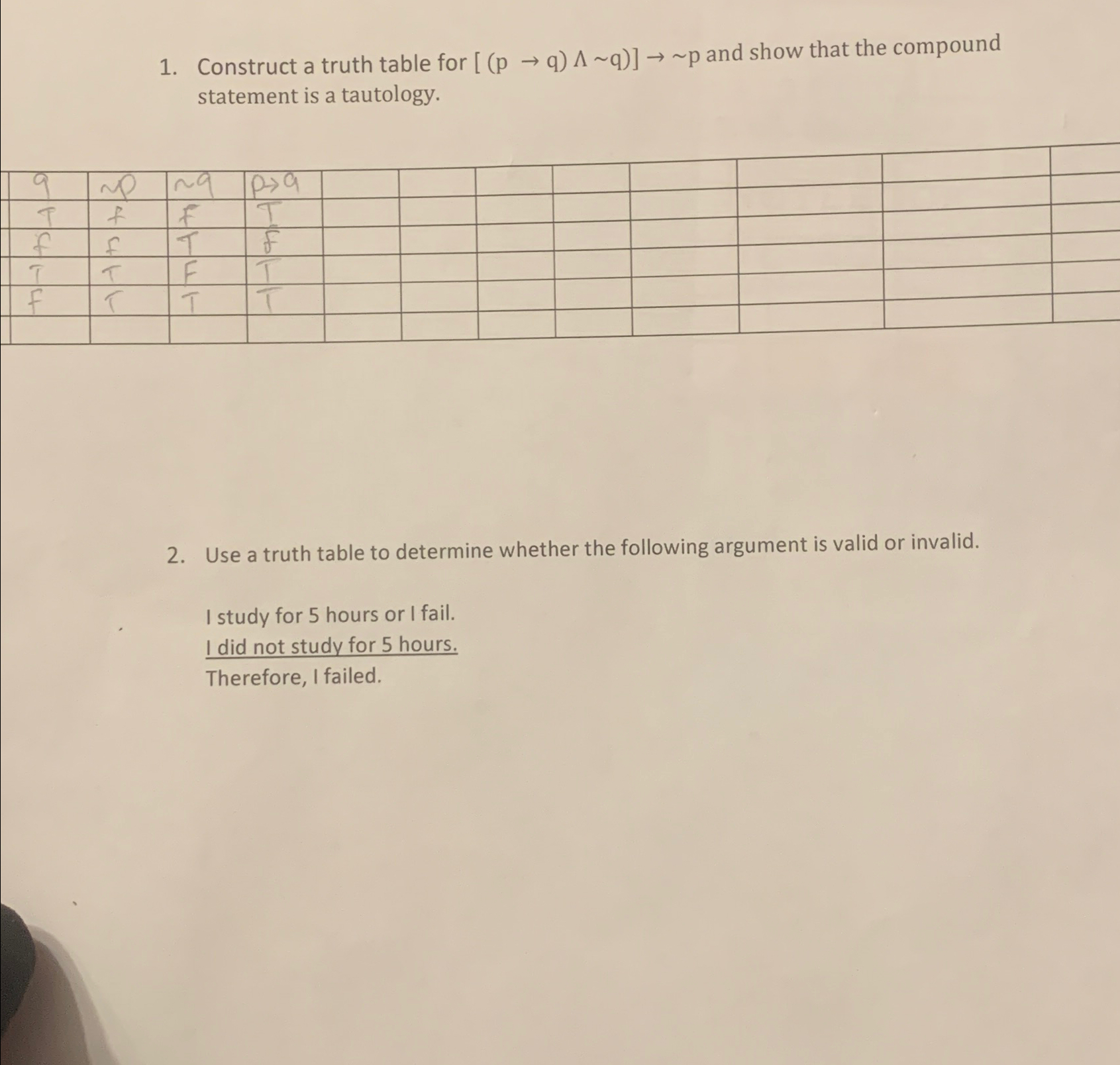 Solved Construct a truth table for [(p→q)Λ∼q) ﻿and show that | Chegg.com