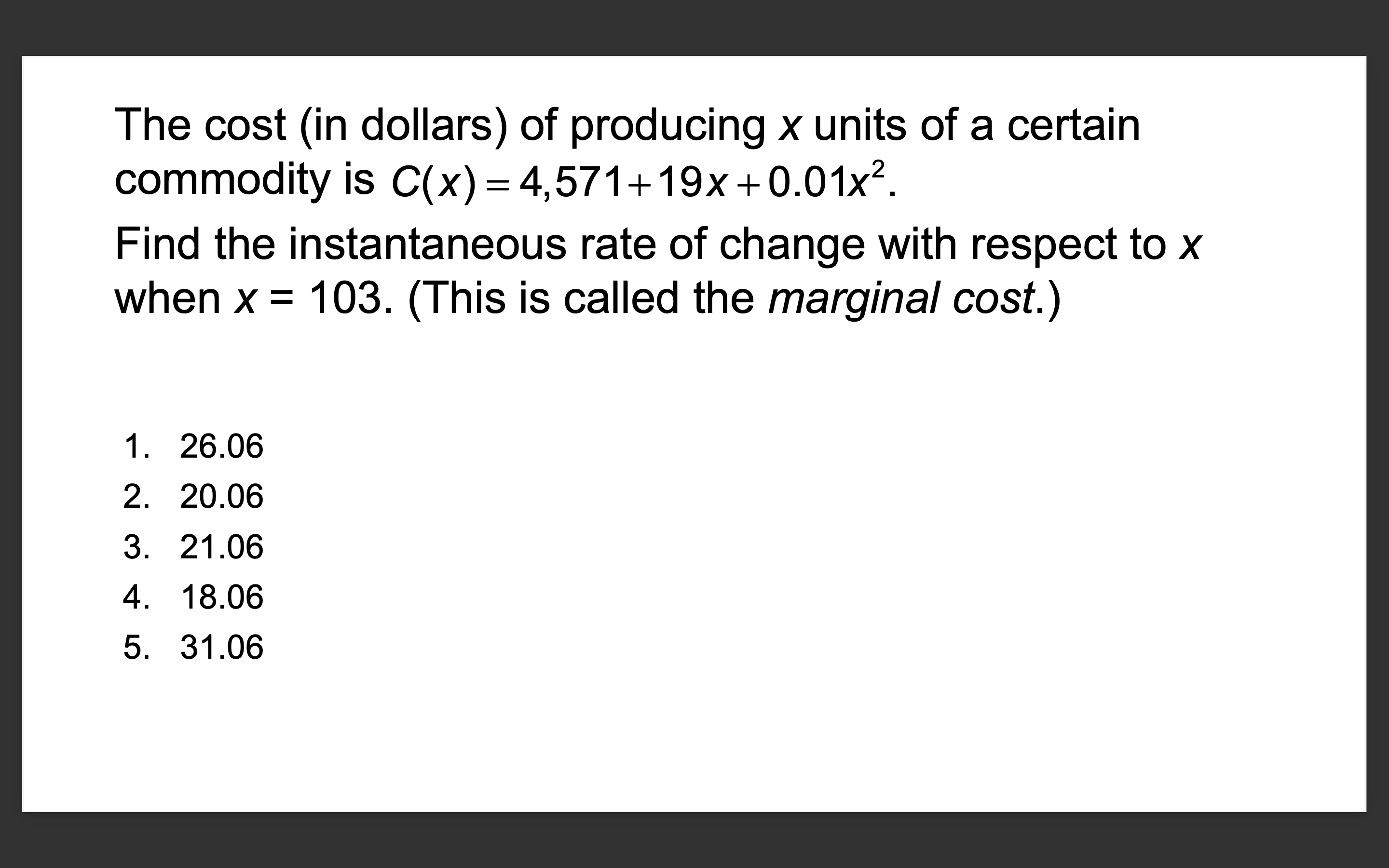 Solved The cost (in dollars) ﻿of producing x ﻿units of a | Chegg.com