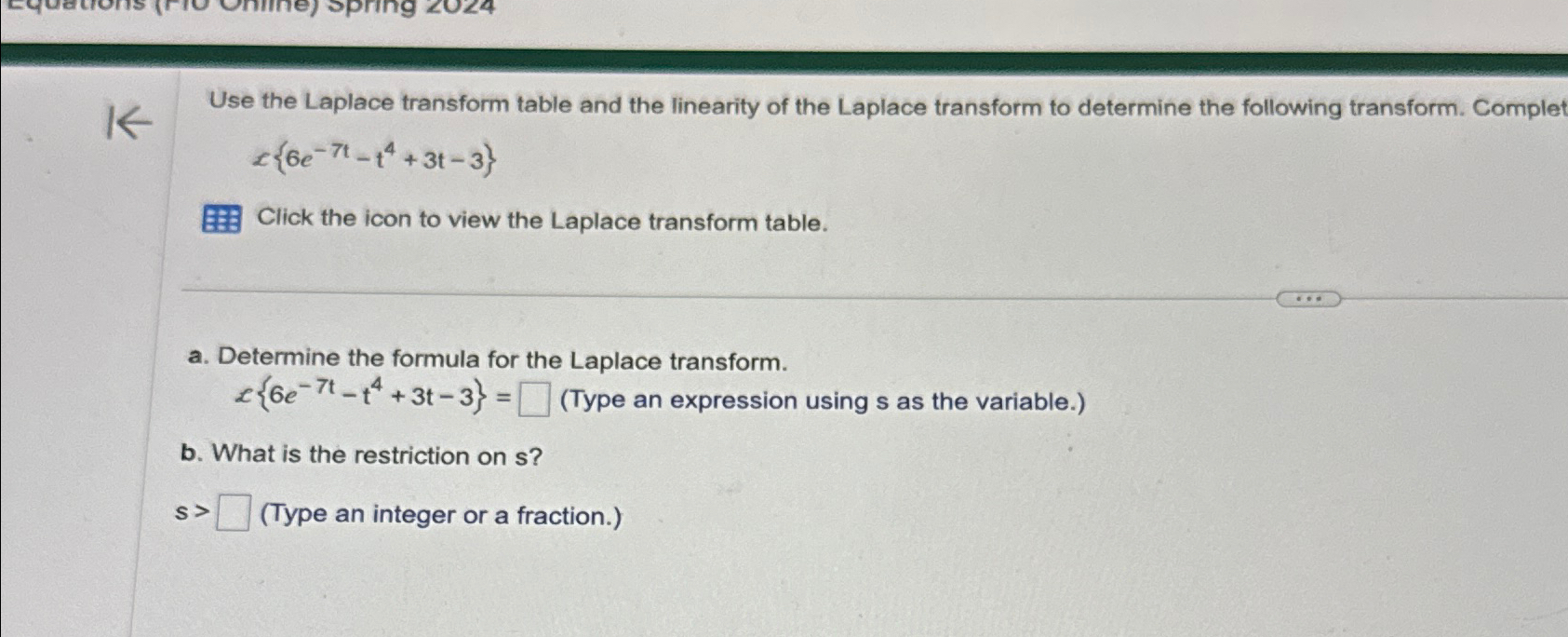 Solved Use the Laplace transform table and the linearity of | Chegg.com