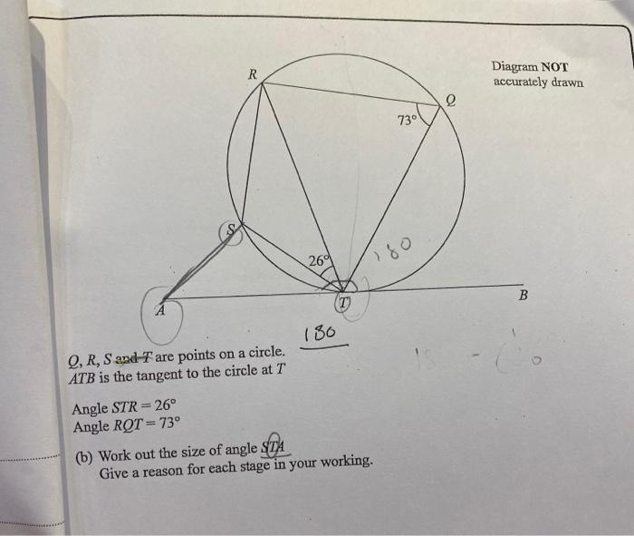 Solved R Diagram NOT accurately drawn 2 73° 269 B (T) 180 Q, | Chegg.com