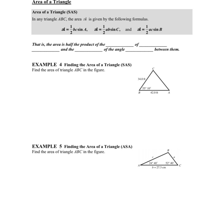 Solved Area of a Triangle Area of a Triangle (SAS) In any | Chegg.com