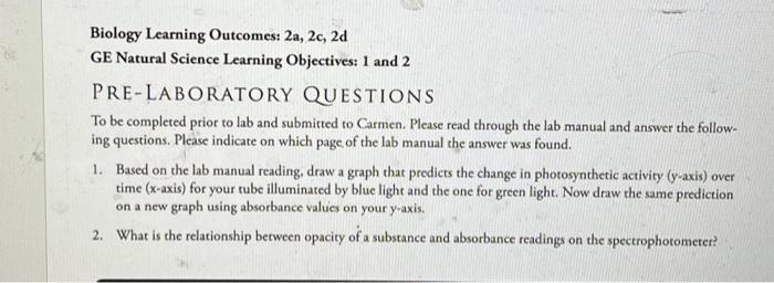 Solved Biology Learning Outcomes: 2a, 2c, 2d GE Natural | Chegg.com