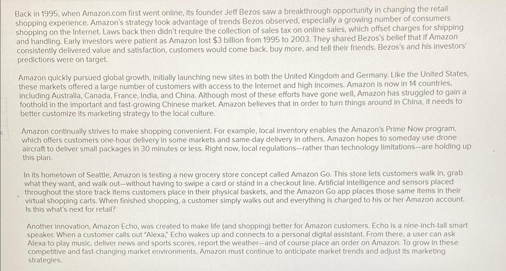 Solved Back in 1995, ﻿when Amazon.com first went online, its | Chegg.com