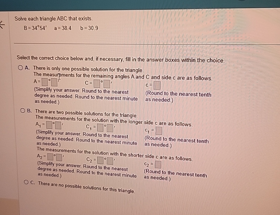 Solved Solve each triangle ABC that | Chegg.com