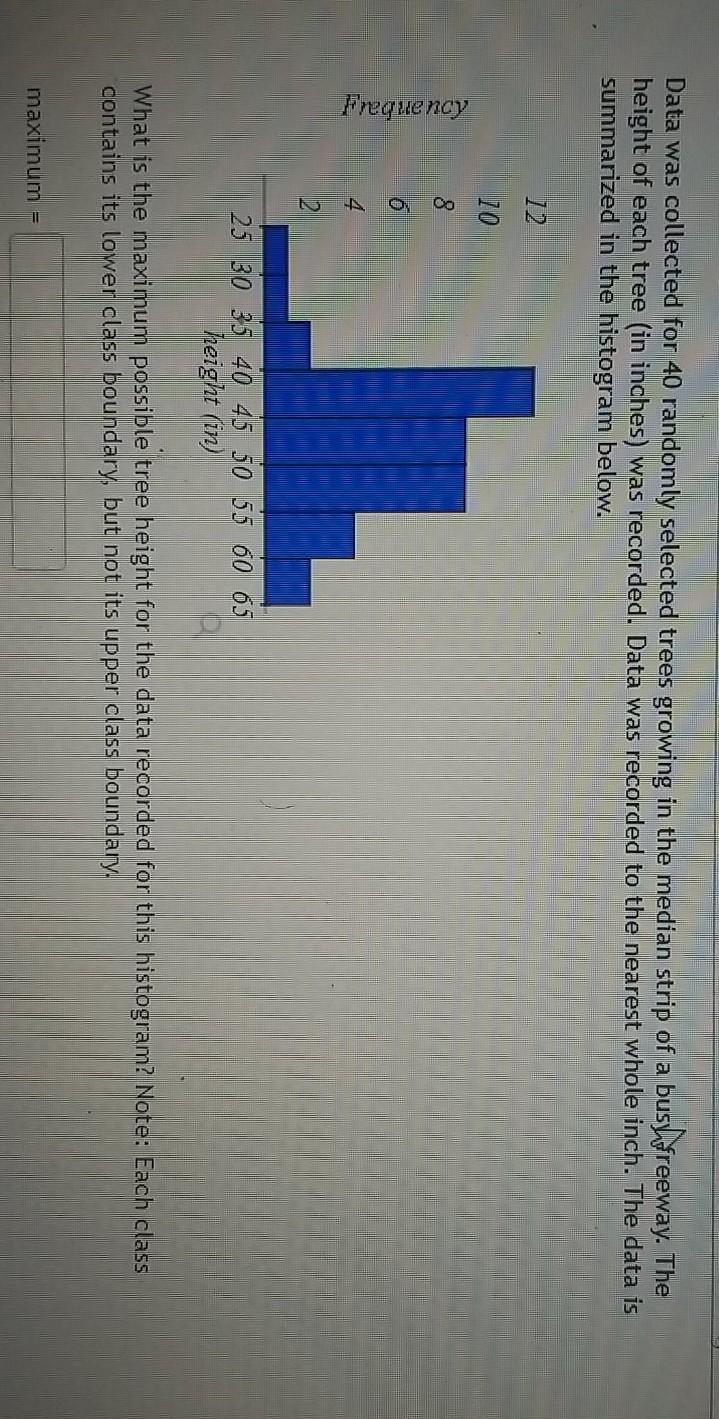 Solved Data was collected for 40 randomly selected trees | Chegg.com