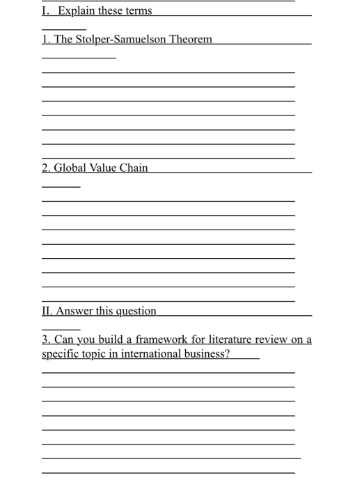 Solved I. Explain these terms 1 The Stolper-Samuelson | Chegg.com