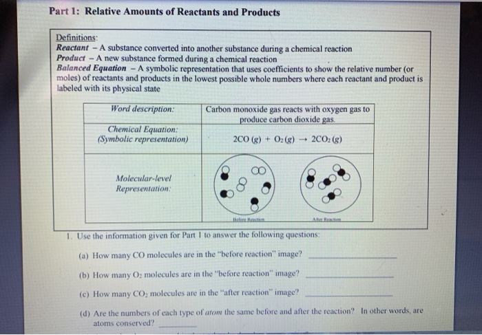 Solved Part 1: Relative Amounts of Reactants and Products | Chegg.com