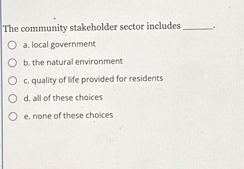 Solved The community stakeholder sector includesa. ﻿local | Chegg.com