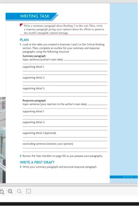 WRITING TASK Write a summary paragraph about Reading | Chegg.com