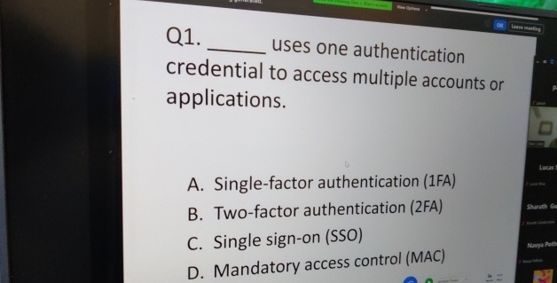 Solved Q1. q, ﻿uses one authentication credential to access | Chegg.com
